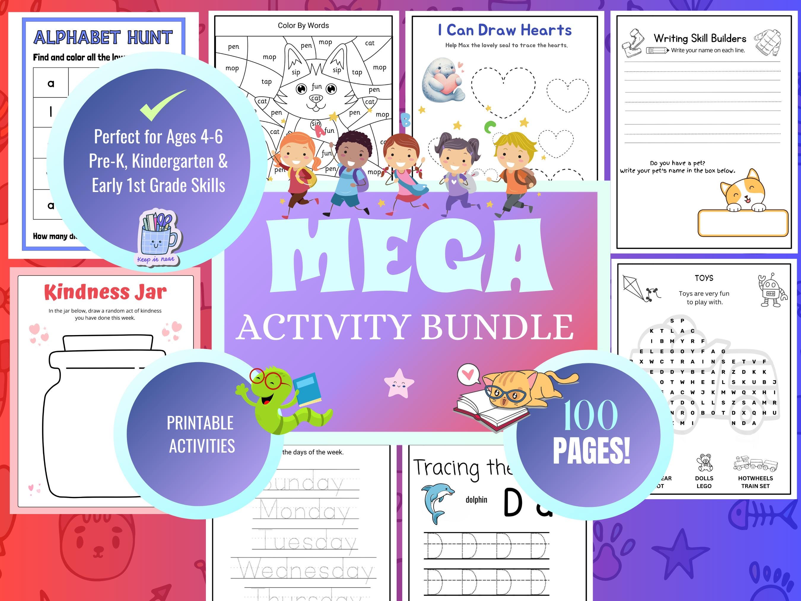 Pre-k Printable Worksheets, Kindergarten Activity Bundle, Kids Activity ...