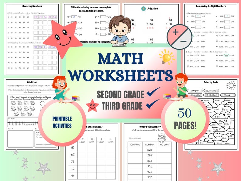 2nd & 3rd Grade Math Worksheets | Addition | Subtraction (PDF Download ...