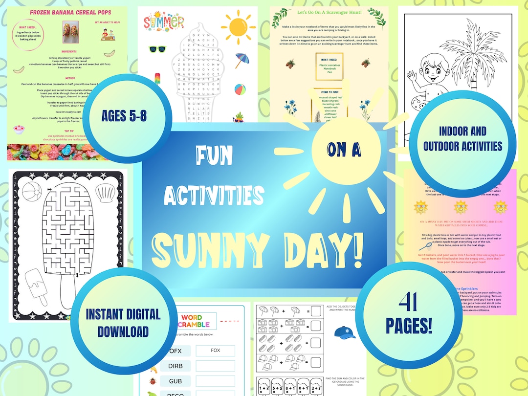 Summer Activity Pages for Kids Coloring Pages Mazes Word - Etsy