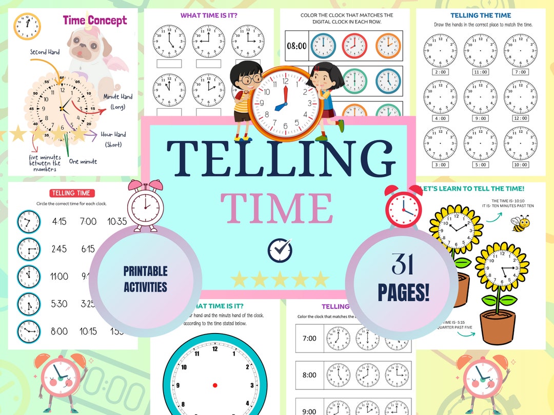 Telling Time Worksheets, Kids Printable Activities, Teaching Time ...