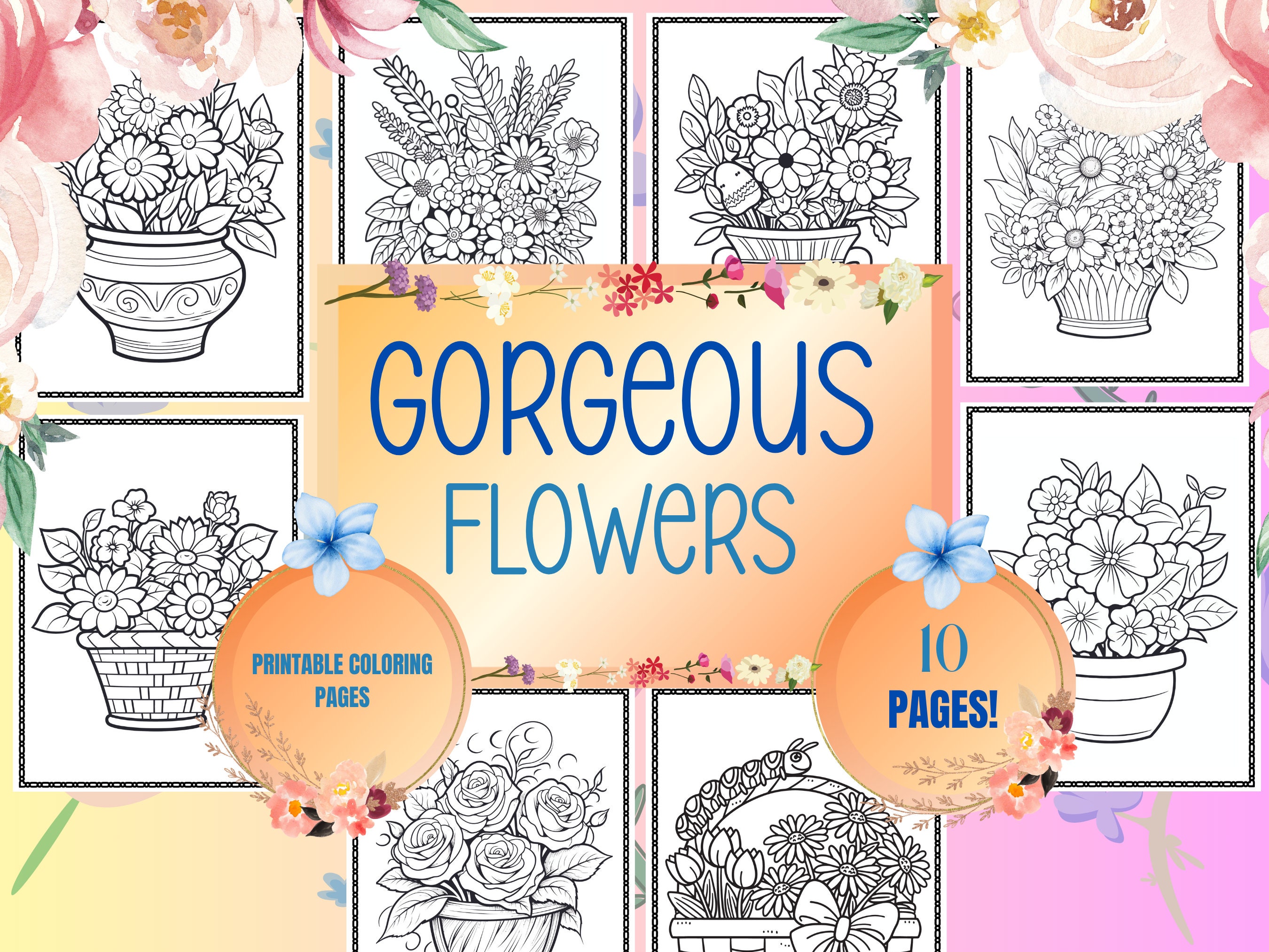 Flower Coloring, Floral Coloring Pages, Printable Flower Bouquet ...