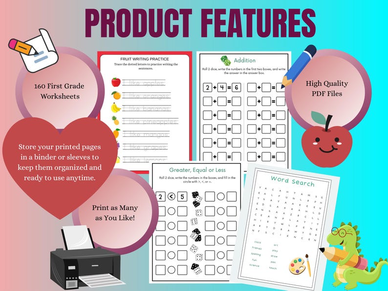 1st Grade Worksheets Mega Bundle | First Grade ELA & Math Activities ...