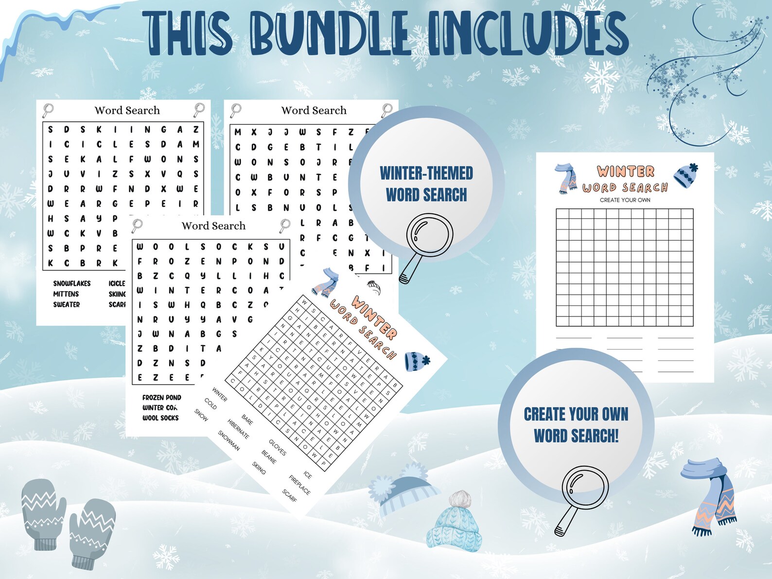 Kids Winter Activities, Printable Winter Activity Bundle, Coloring ...