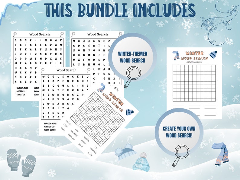 Kids Winter Activities, Printable Winter Activity Bundle, Coloring ...