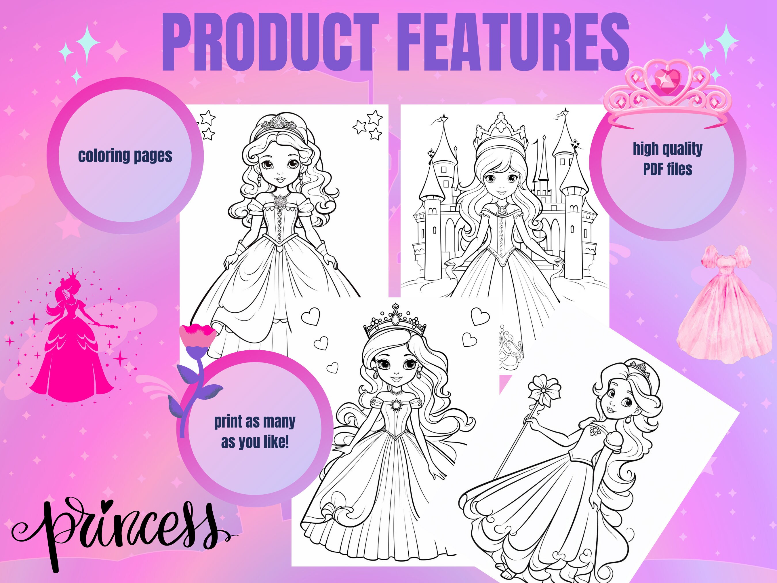 Princess Coloring Pages, Princess Printables for Kids, Girls Coloring ...