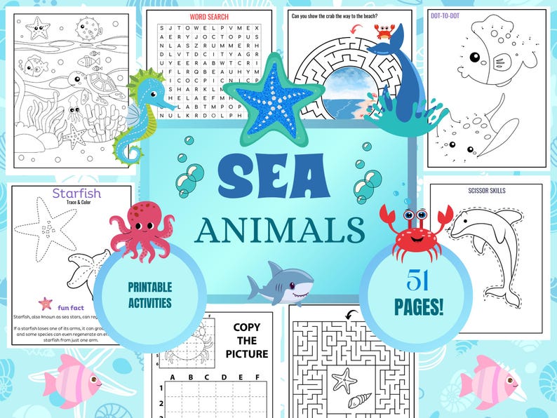 Sea Animal Activity Pages | Ocean Fun Facts | Sea Life Coloring ...