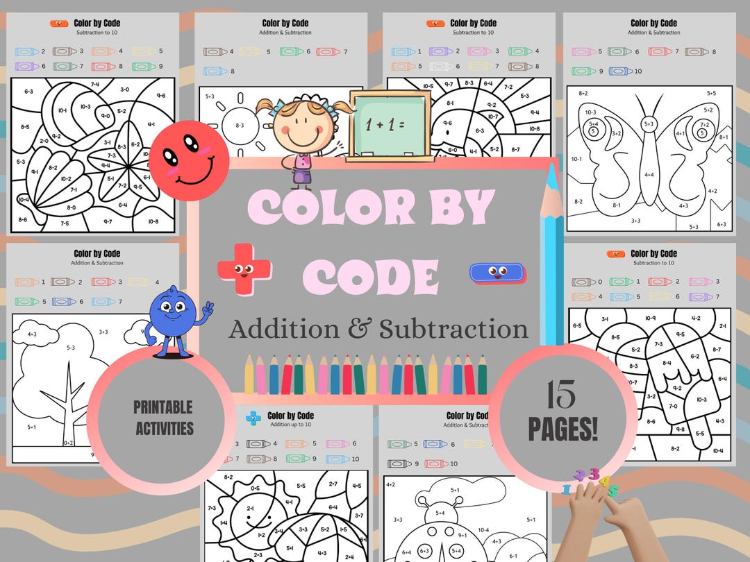 Color by Code Math Worksheets | Printable Addition and Subtraction ...