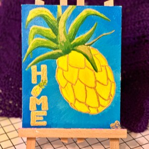 Chic Pineapple Home Sign, Hand Painted on Canvas Panel Blue and Bright ...