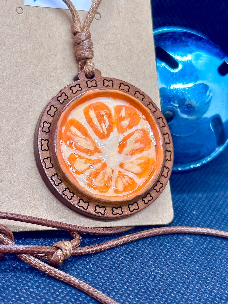 Tangerine Orange Hand Painted Wooden Cabochon Pendant Necklace Natural ... Tangerine Orange Hand Painted Wooden Cabochon Pendant Necklace Natural ...