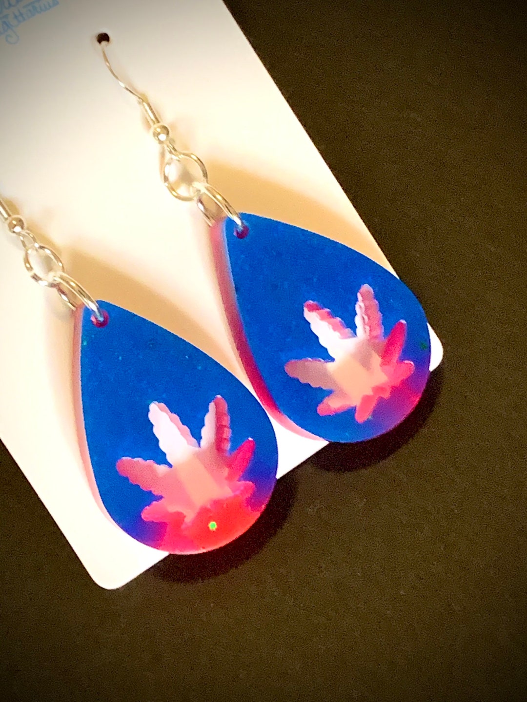 Blue & Pink Color Slice Pot Leaf Punch-out Earrings - Etsy