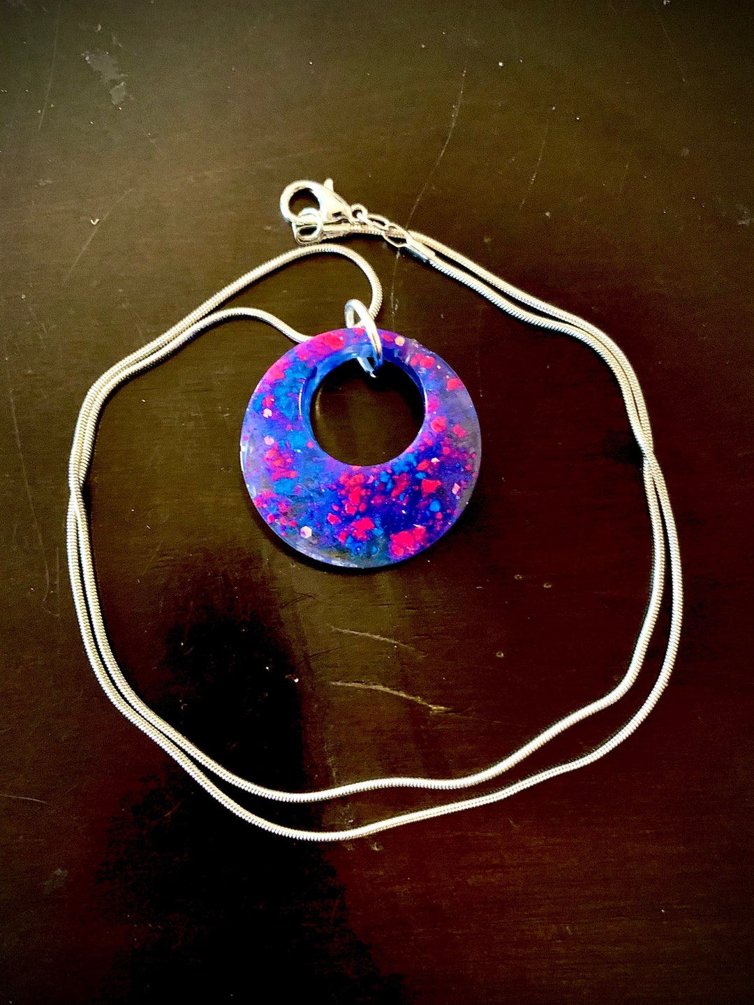 Purple Paint Splash Splatter Hollow Circle Round Statement Necklace ...