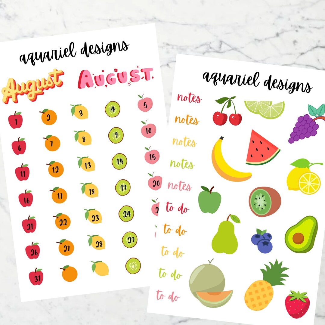 August Monthly Sticker Kit Fruit Themed Stickers Set of 60 August ...