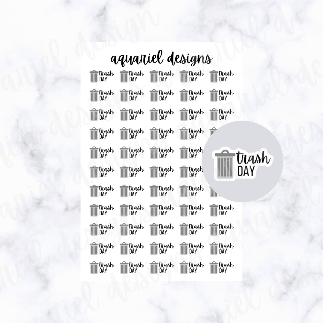 Trash Day Reminder Stickers Set of 55 Trash Day Planner Stickers Bullet ...
