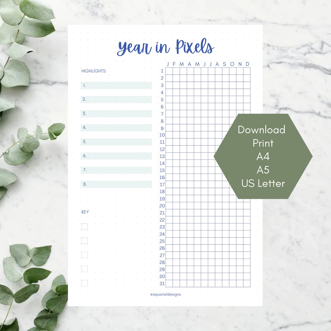 Year in Pixels Printable Page Yearly Planner Productivity Planner Goal ...