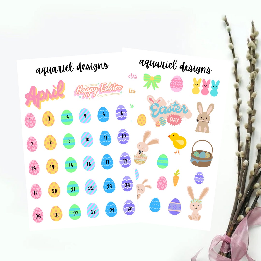 April Monthly Sticker Kit Easter Themed Stickers Set of 60 Easter ...