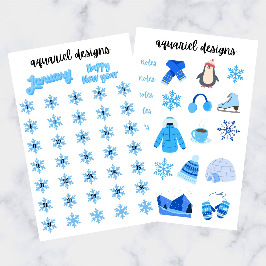 January Sticker Kit Winter Wonderland Themed Stickers Set of 60 Winter ...