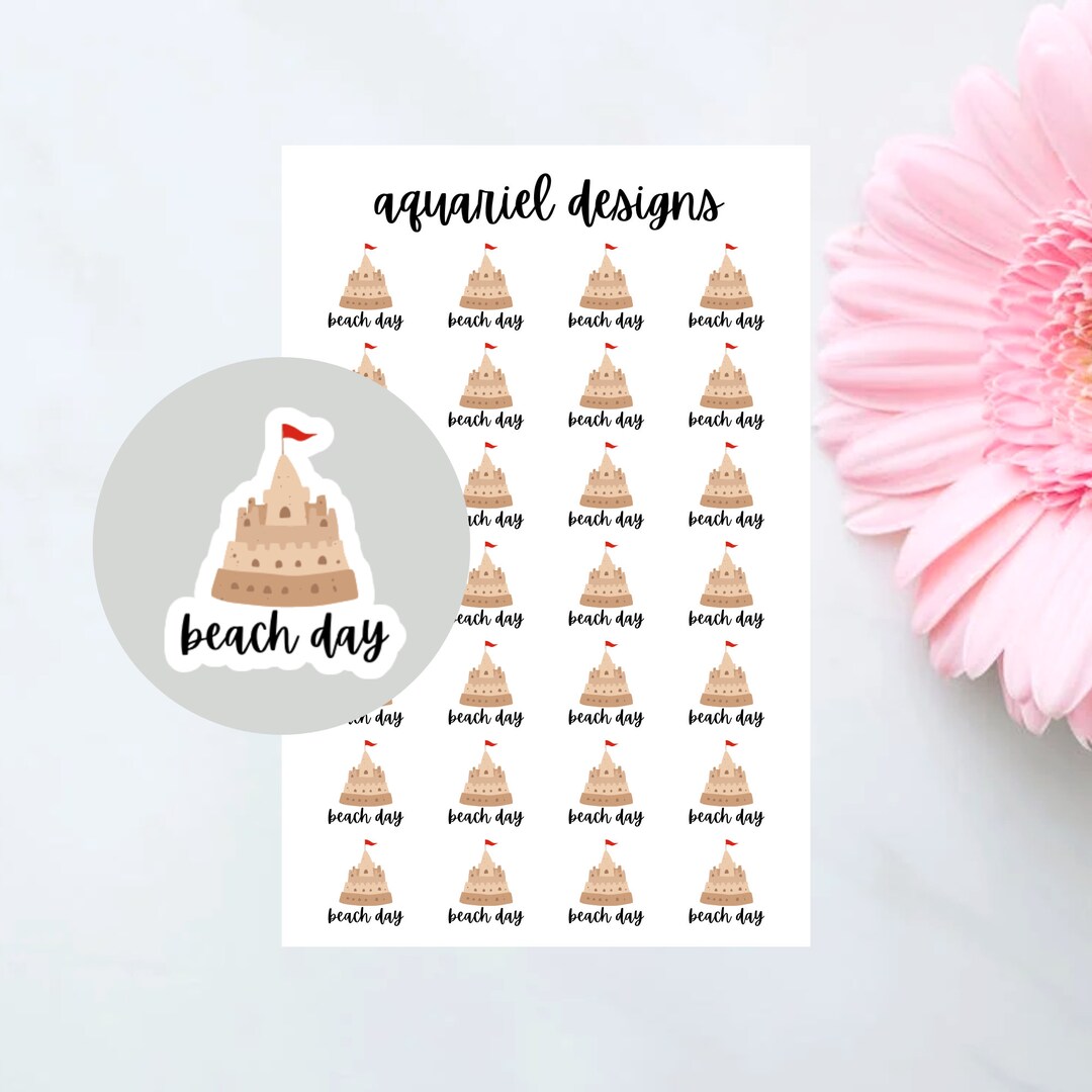Beach Day Stickers, 28 Sand Castle Beach Day Planner Stickers, Sand ...