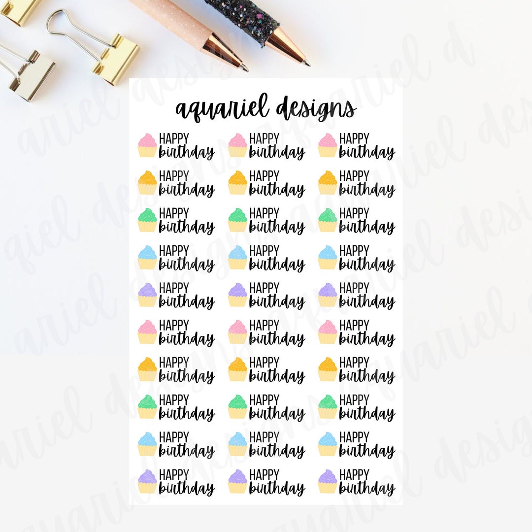Happy Birthday Cupcake Stickers Set of 30 Birthday Planner Stickers ...