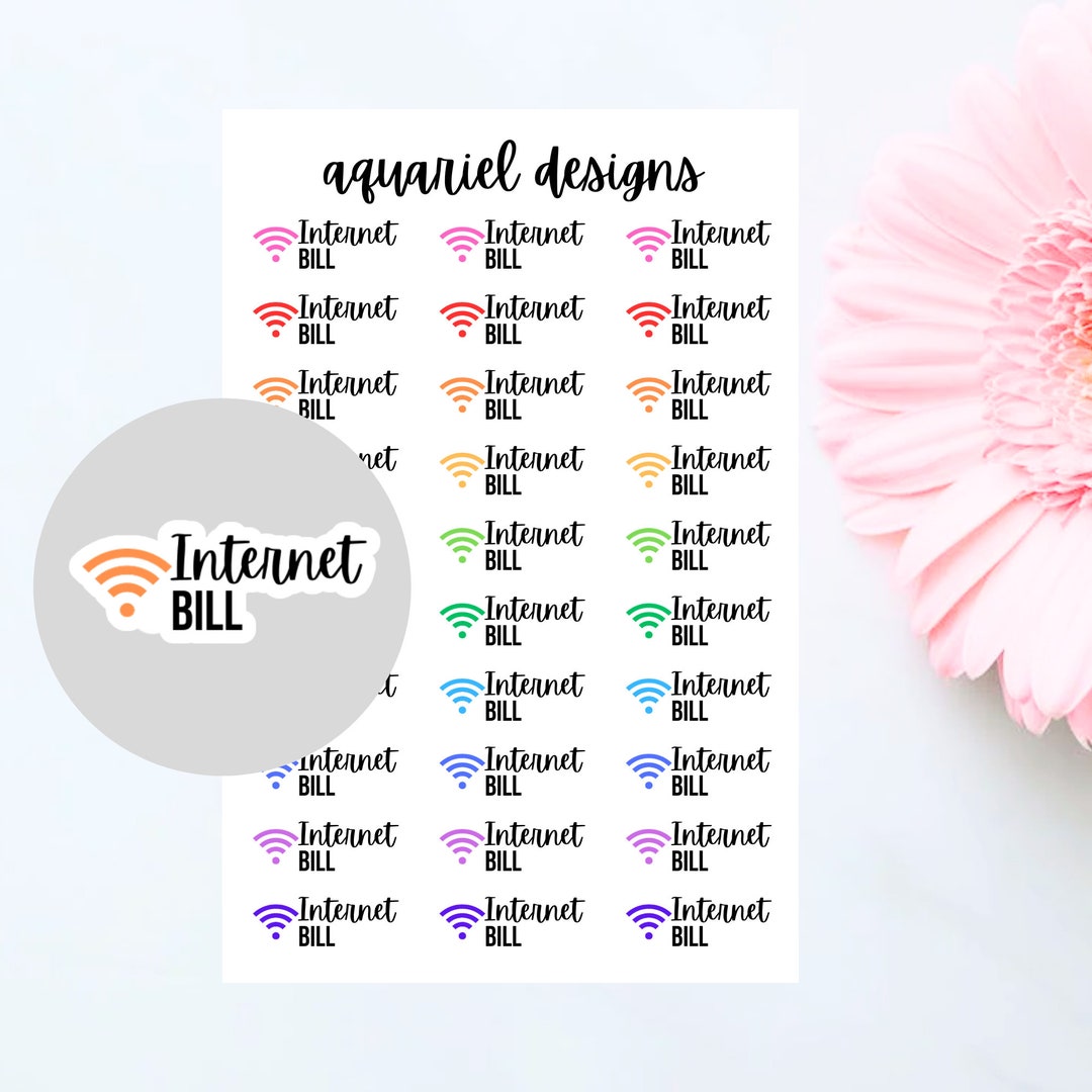 Internet Bill Stickers, 30 Internet Bill Reminder Stickers for Planners ...