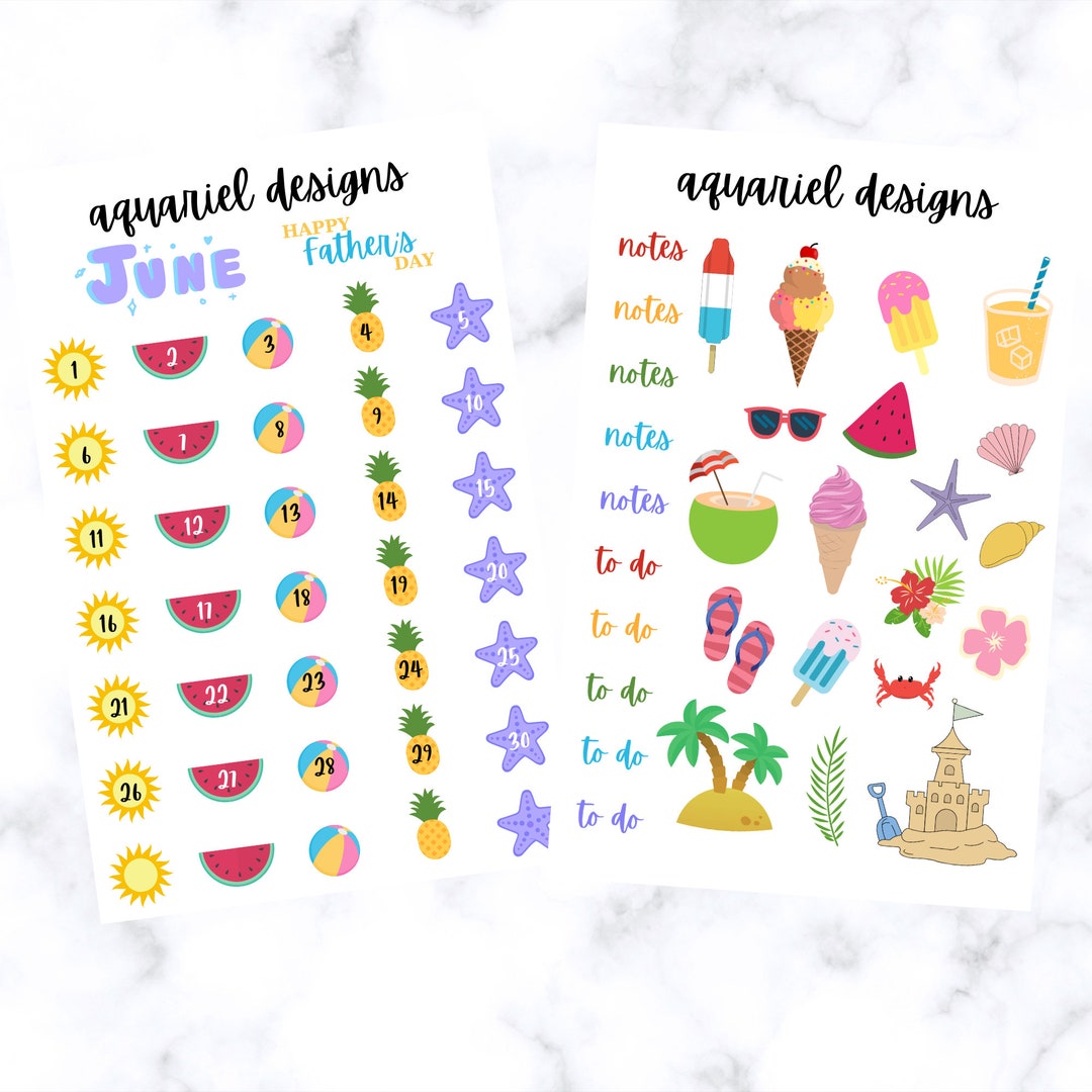 June Monthly Sticker Kit Summer Themed Stickers Set of 60 Summer ...