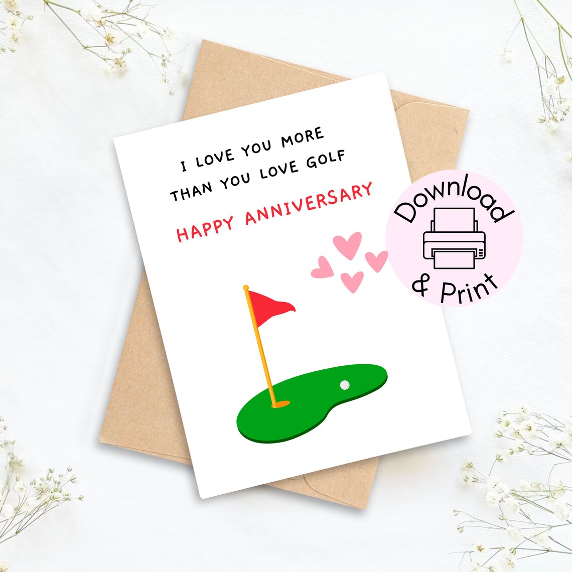 Golf Anniversary Printable Card Happy Anniversary Card - Etsy