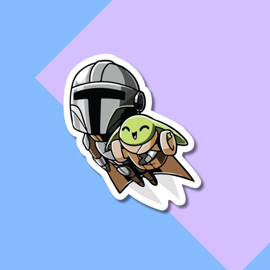 Star Wars Baby Yoda Grogu Flying With Mandalorian Stickers for Planners ...