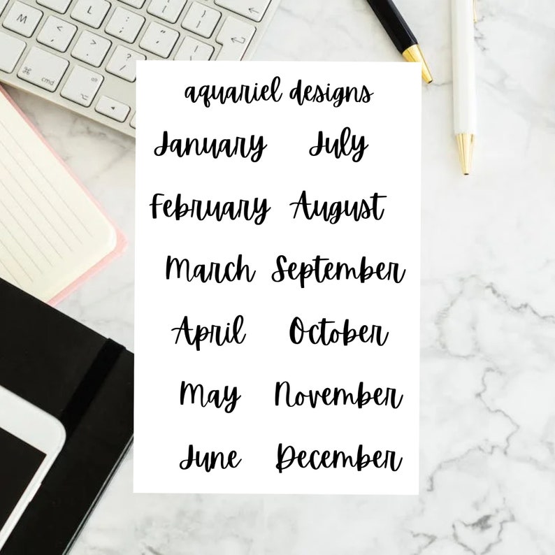 Script Months Sticker Sheet Months of the Year Planner - Etsy