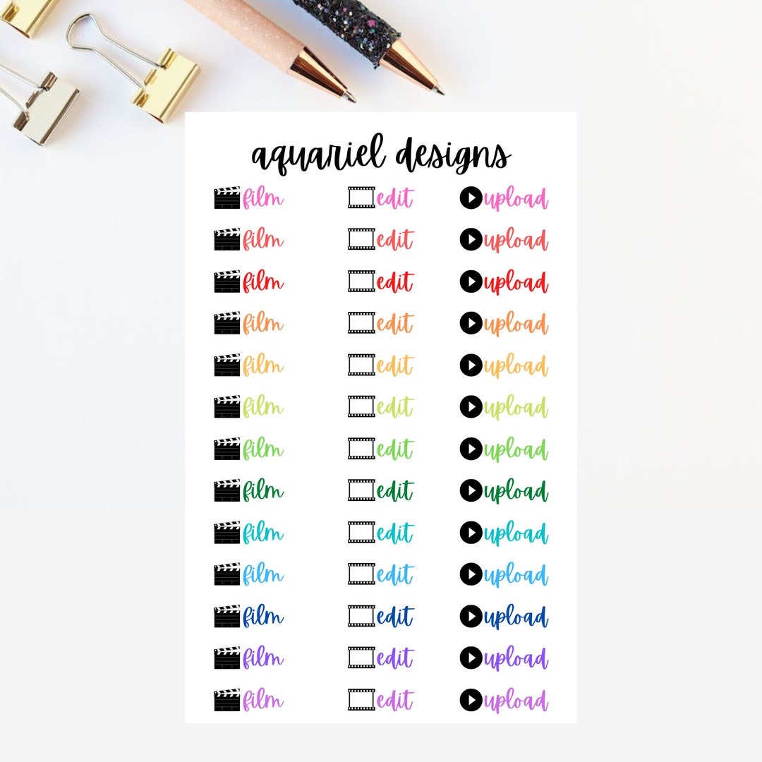 Film, Edit, Upload Stickers Set of 39 Vlogging Planner Stickers Bullet ...