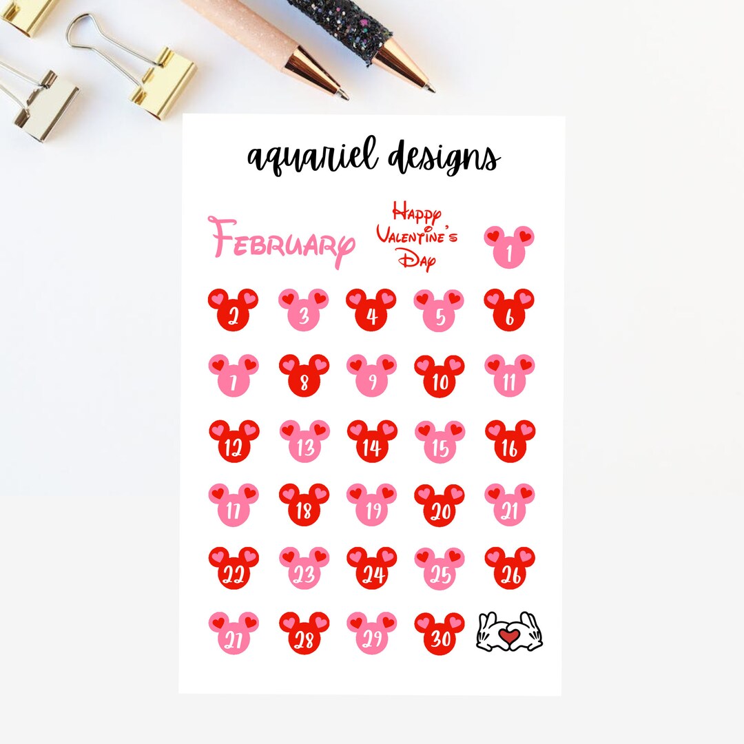 February Disney Dates Set of 30 Valentine's Day Themed Planner Stickers ...