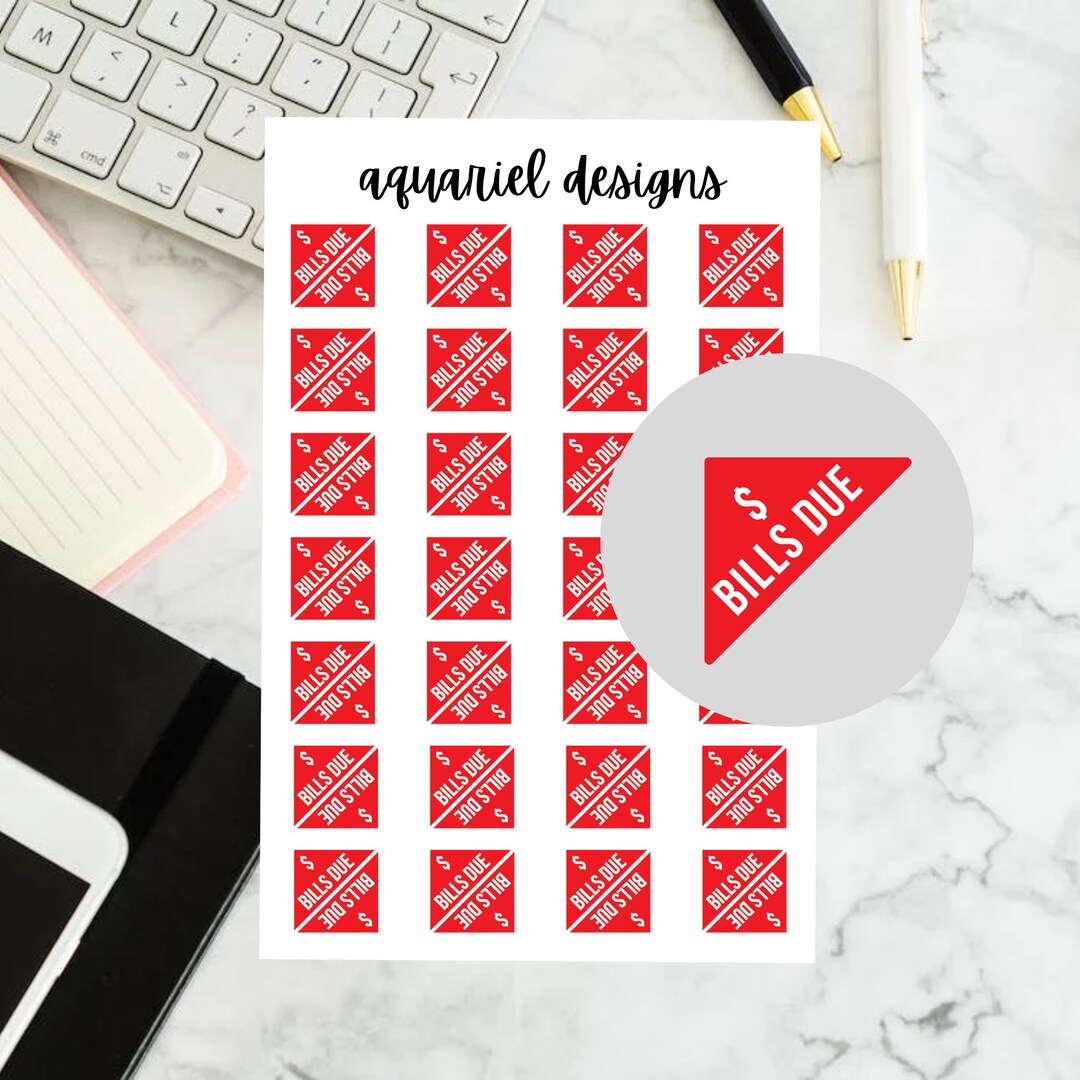 Bills Due Corner Stickers Set of 56 Bills Due Corner Planner Stickers ...