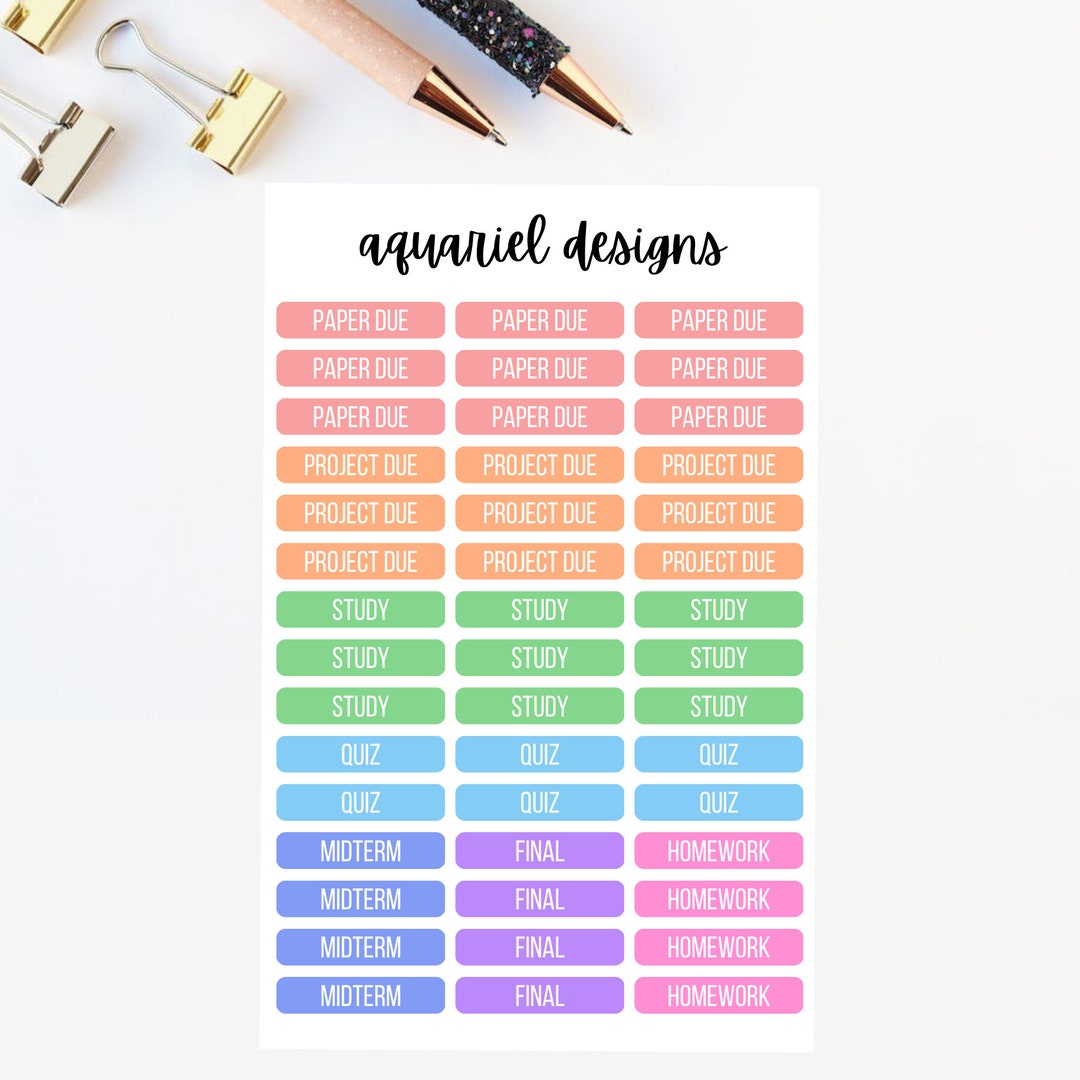 College Reminder Stickers Set of 45 School Planner Stickers Bullet ...