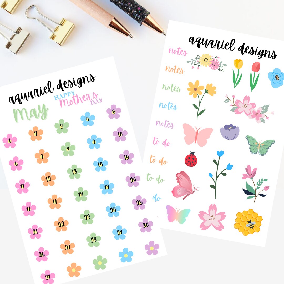 May Monthly Sticker Kit Spring Themed Stickers Set of 60 Spring Planner ...