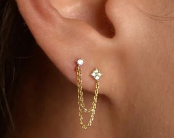 Double Piercing Chain Earrings - Etsy