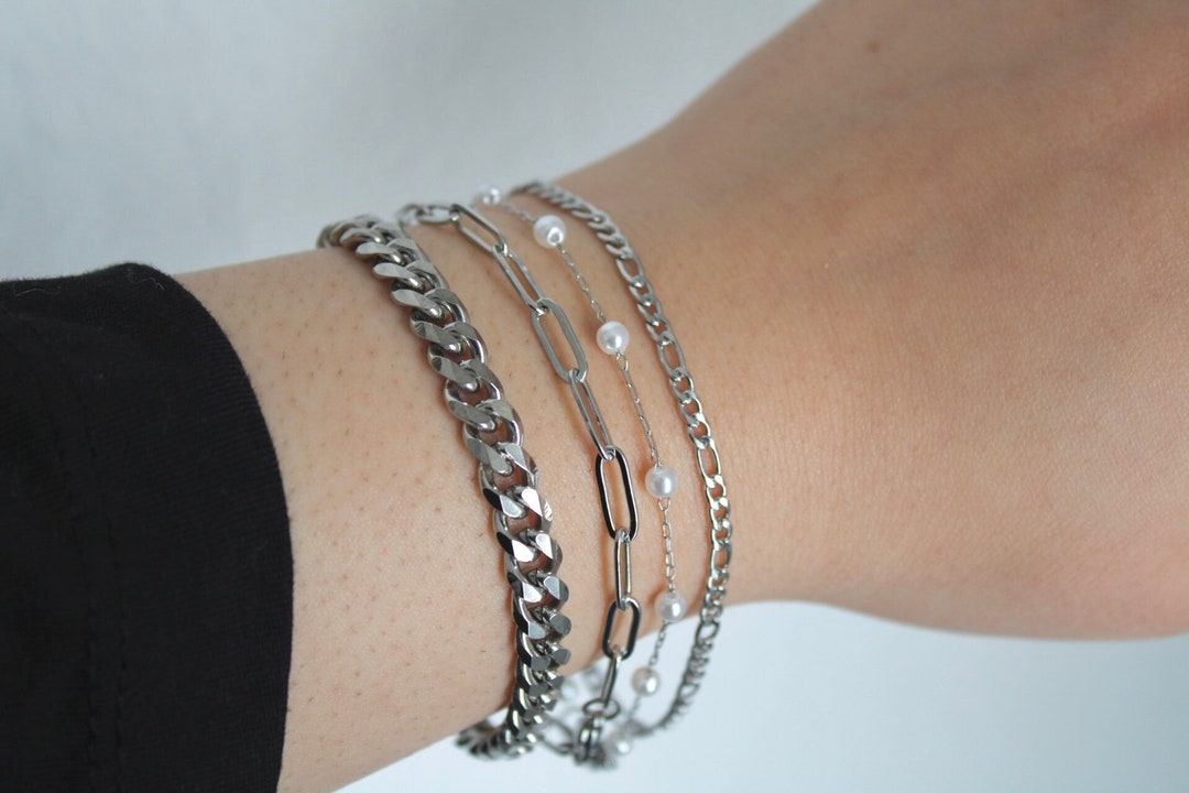 Silver Chain Bracelets, STAINLESS STEEL, Dainty Silver Chain Link ...