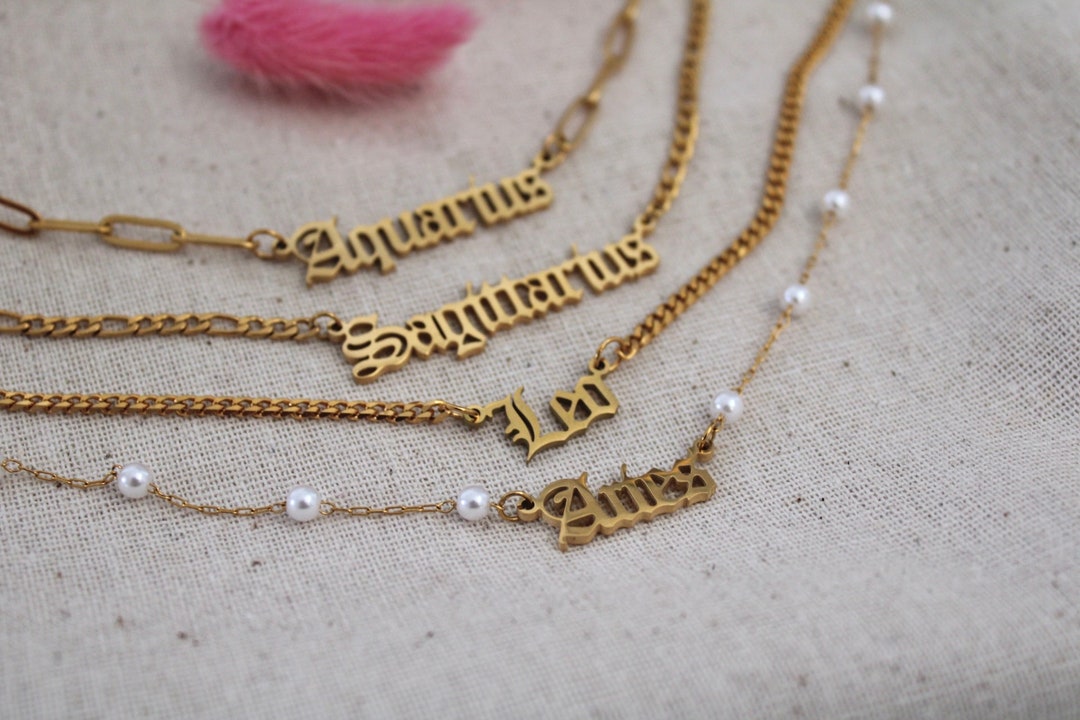 18K Gold Zodiac Necklace WATERPROOF STAINLESS STEEL Gold Constellation Necklace Astrology Gift ...