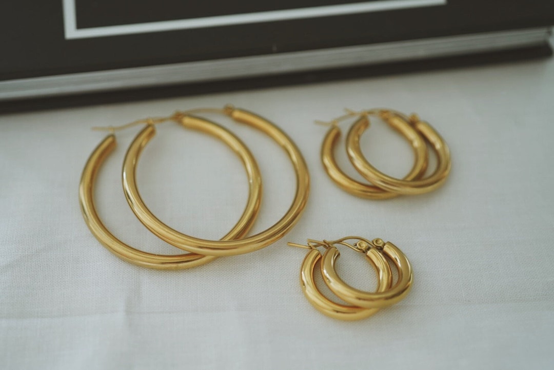 Hoop Earrings Gold , Simple Gold Hoop Earrings , Stainless Steel Hoops ...