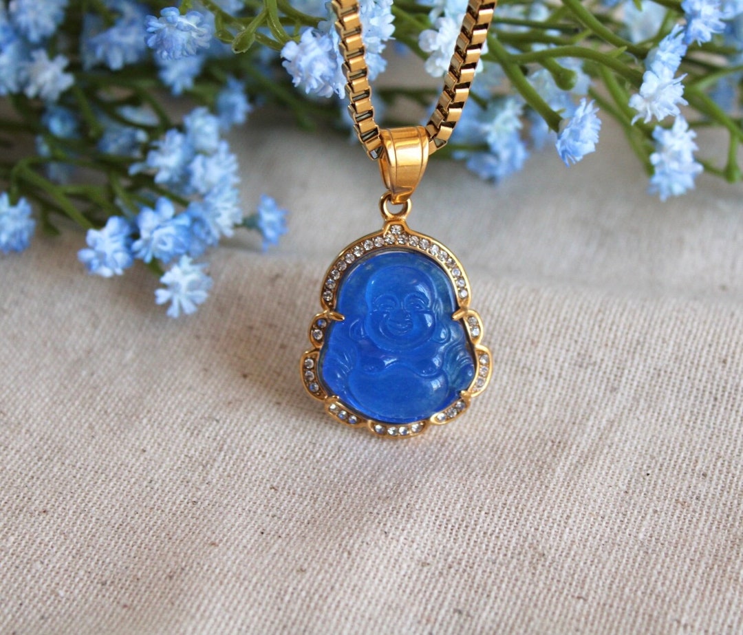 Blue Jade Buddha Necklace Jade Buddha Necklace Unisex Gold Buddha Laughing Stainless Steel Rope Chain Buddha Birthday Gift for Her Etsy