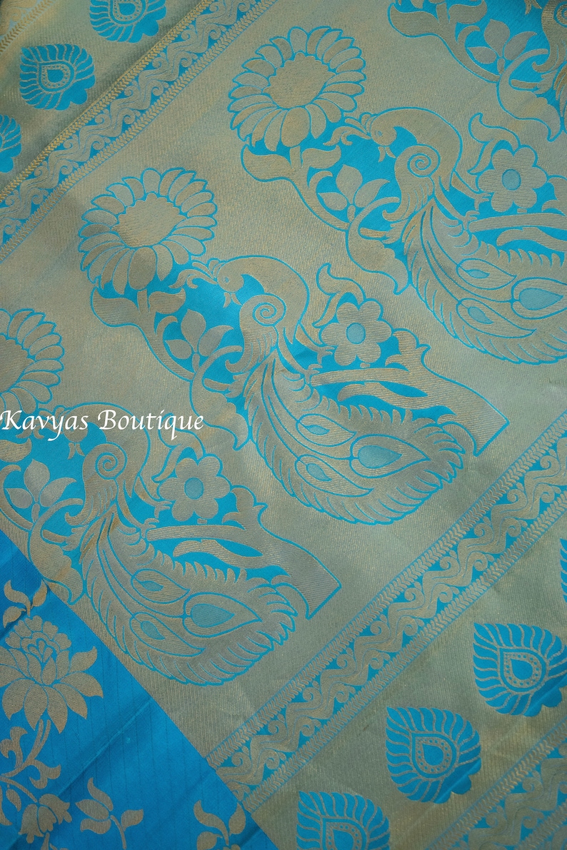 Pista Green and Rama Blue Handloom Kanchivaram Pure Silk - Etsy