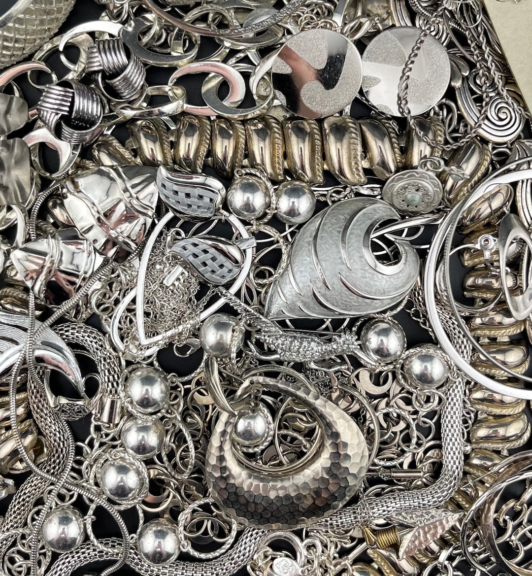Silver Tone Vintage Jewelry Mystery Bundles Lots. All Wearable. Good for Crafting. - Etsy