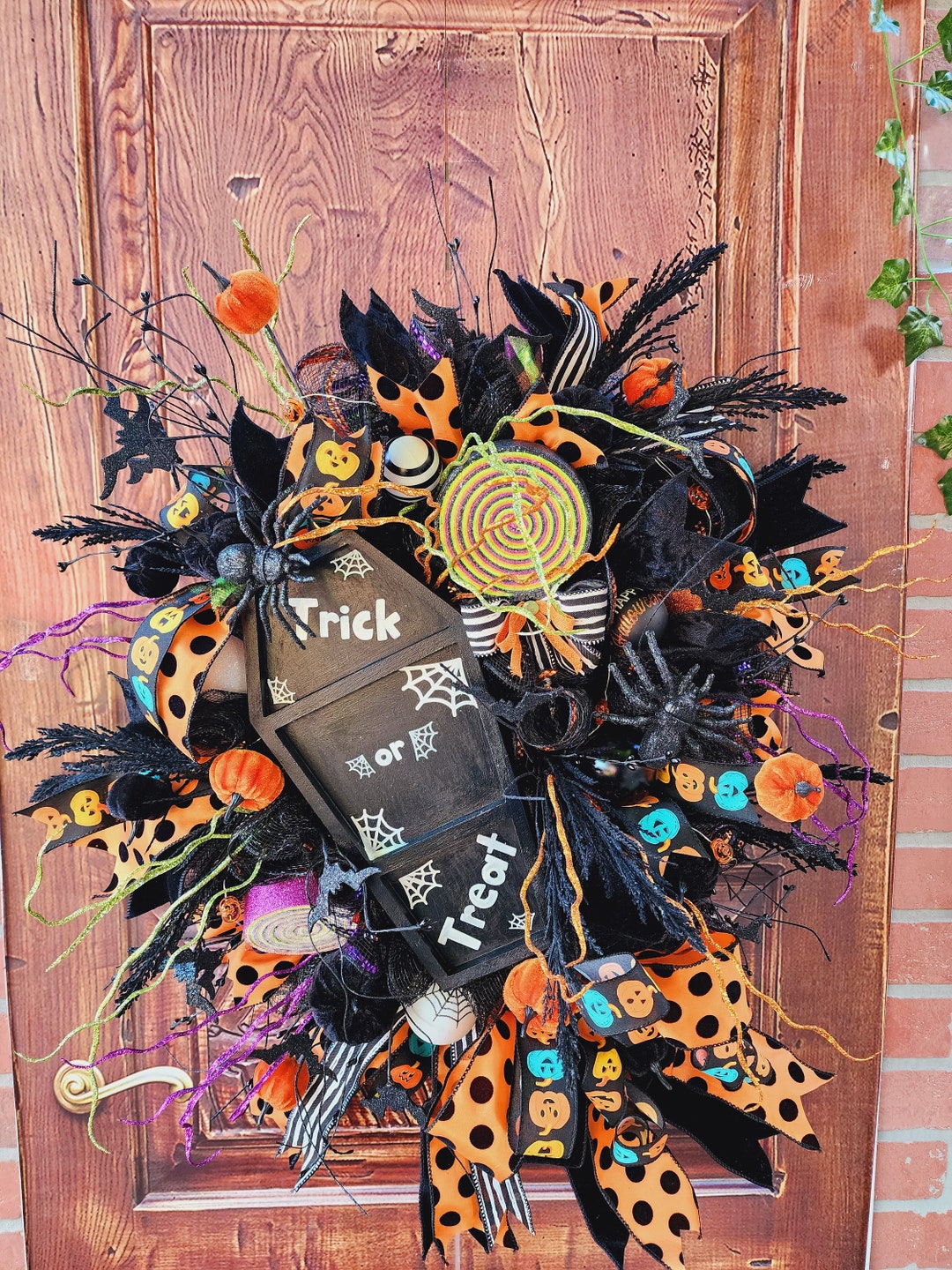 Halloween Coffin Wreath for Front Door With Bow Trick or - Etsy