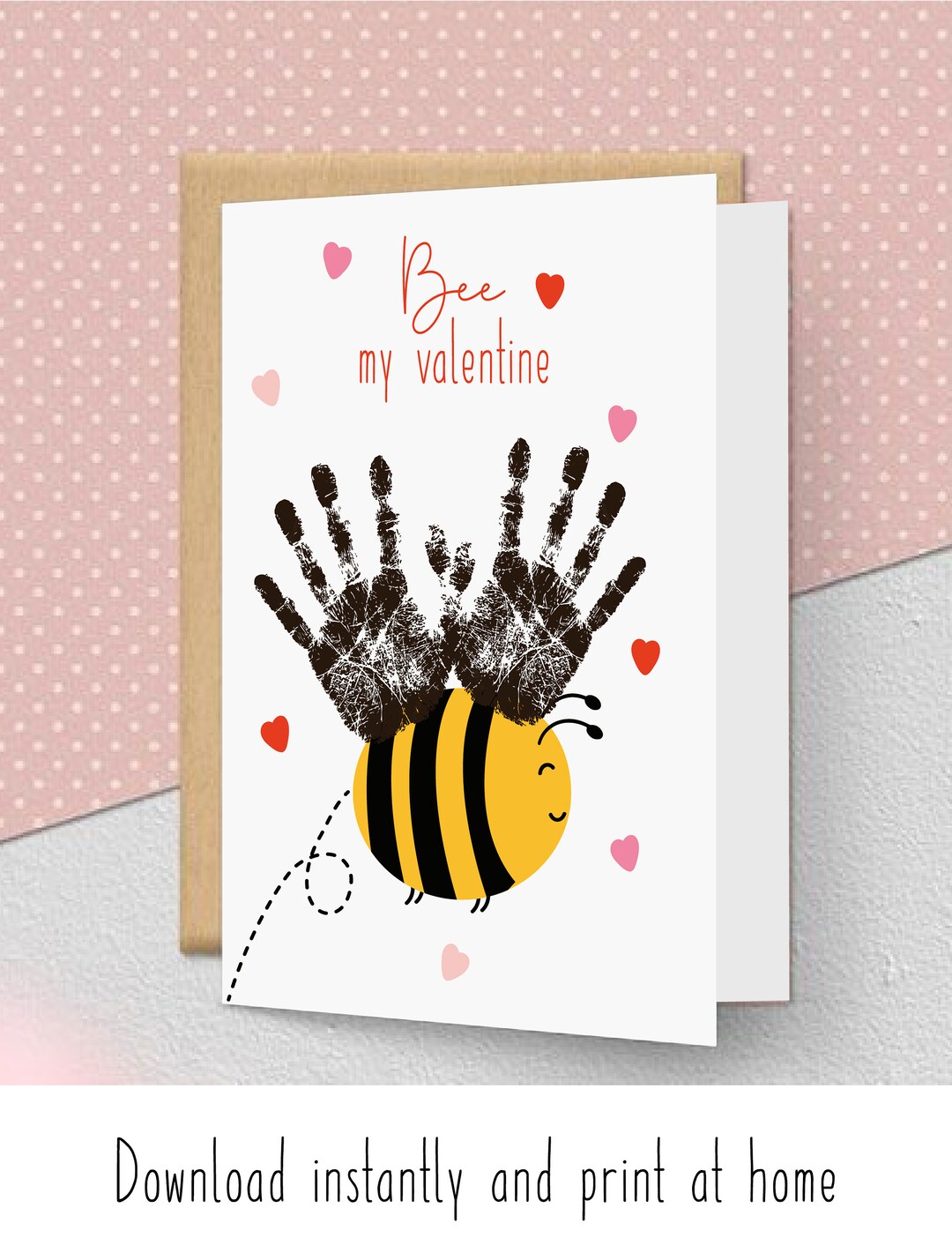 Bee My Valentine Handprint Card Print Off - Etsy