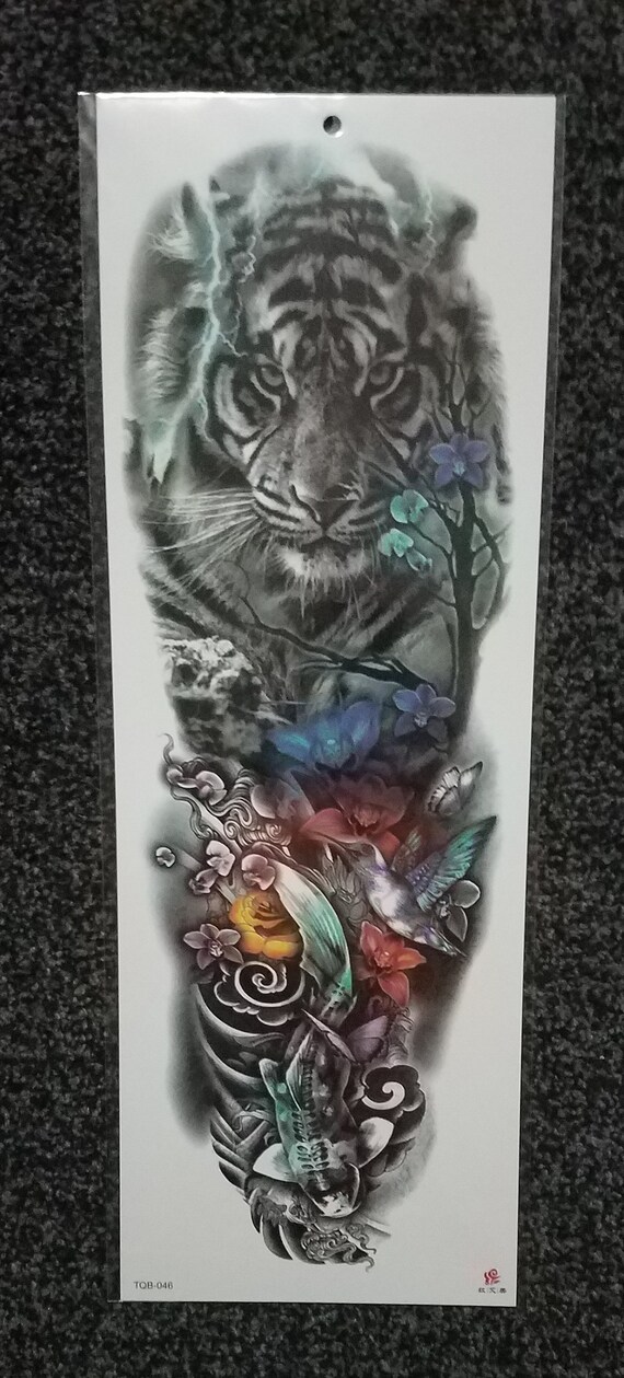 Tiger/fish Arm Sleeve Temporary Tattoo - Etsy