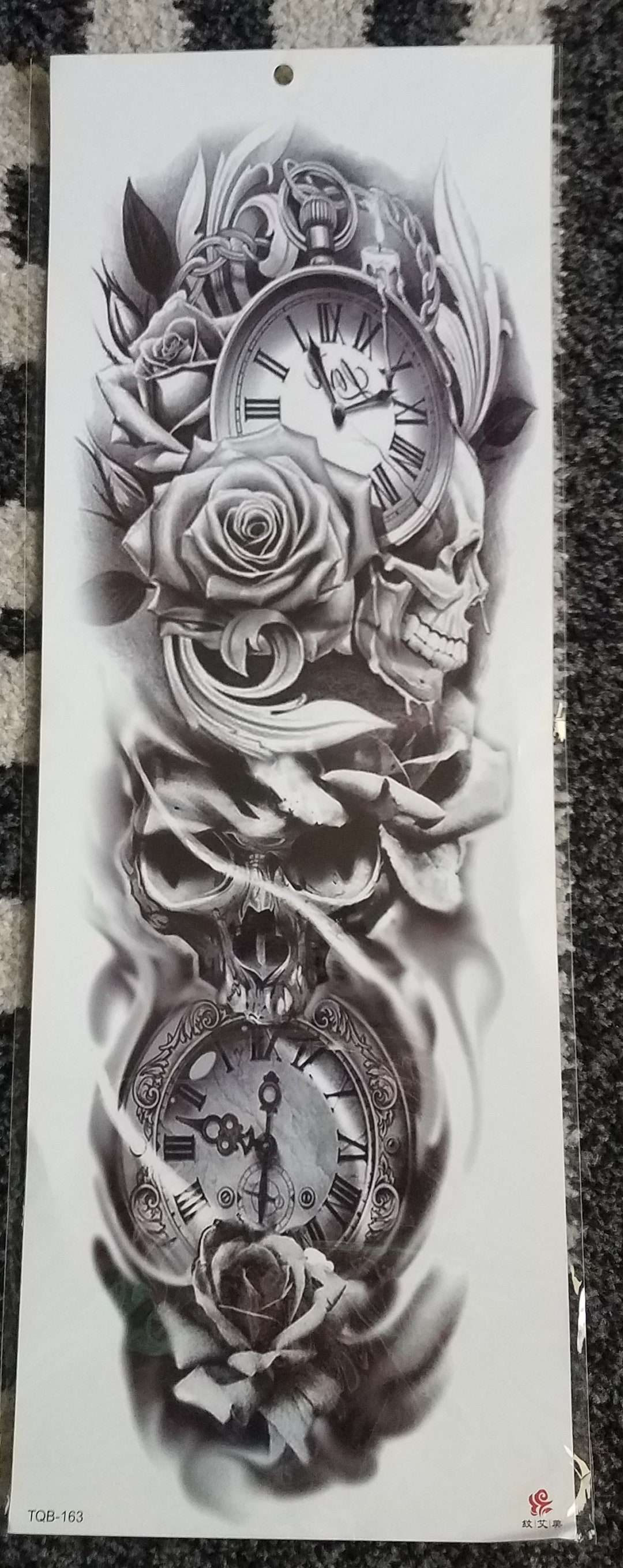 Rose/clock/skulls Arm Sleeve Temporary Tattoo - Etsy