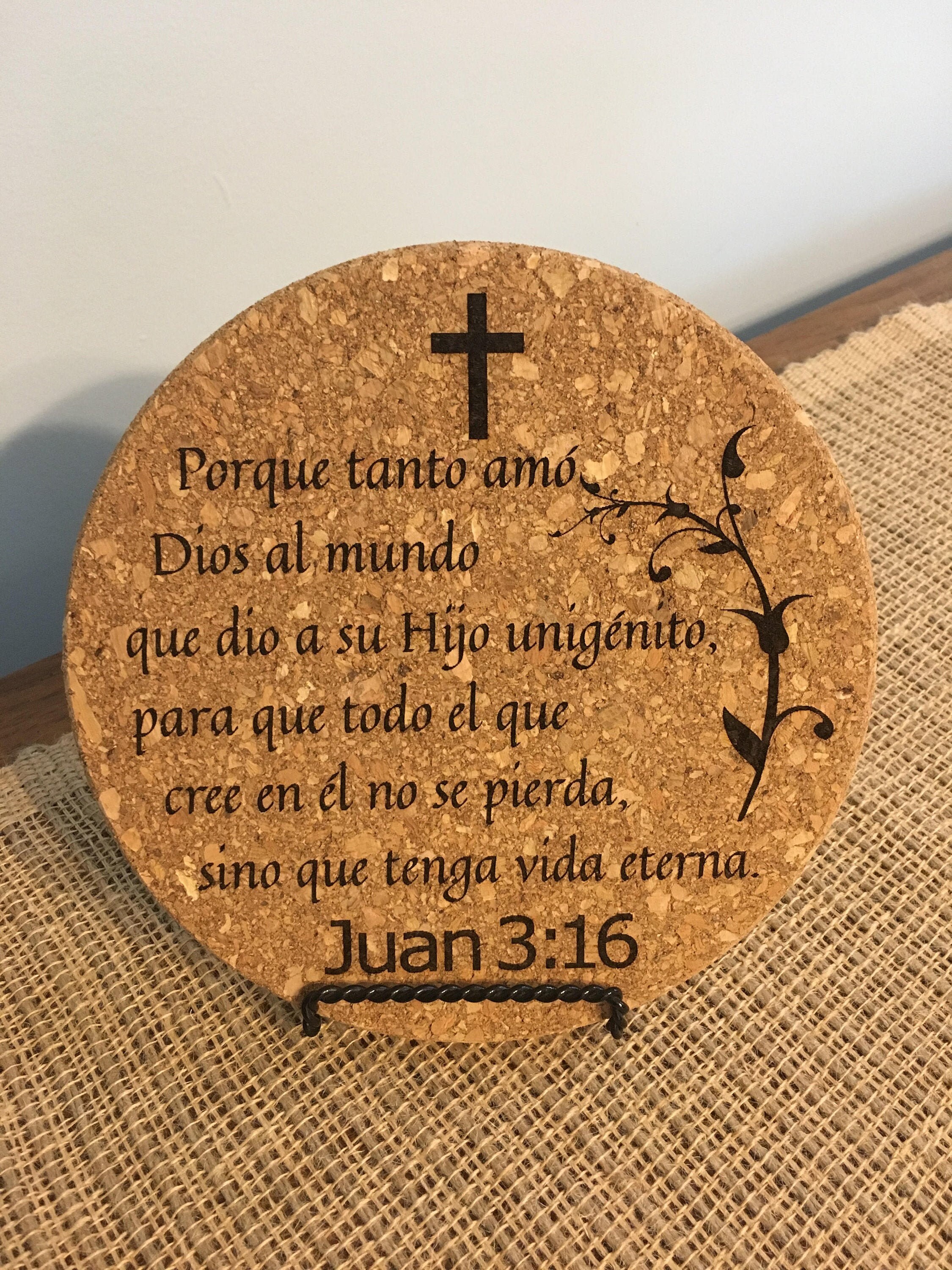 Bible Verse John 3-16 Spanish Laser Engraved Cork Trivet | Etsy