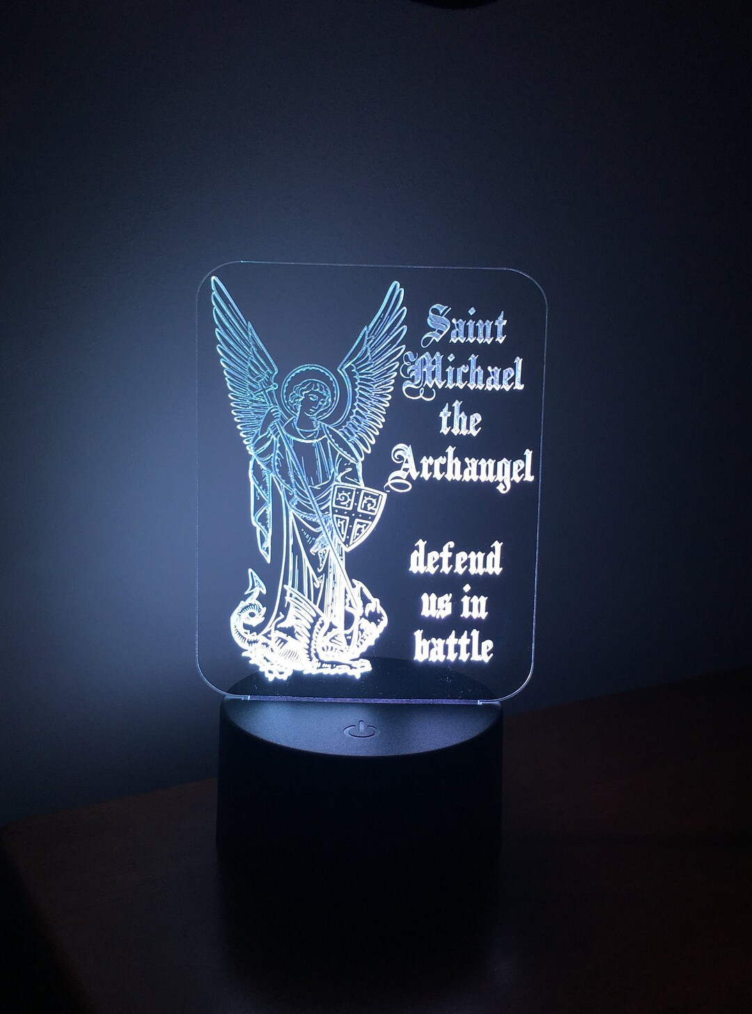 Catholic Nightlight St. Michael Edge Lit Acrylic LED Base 16 Colors ...