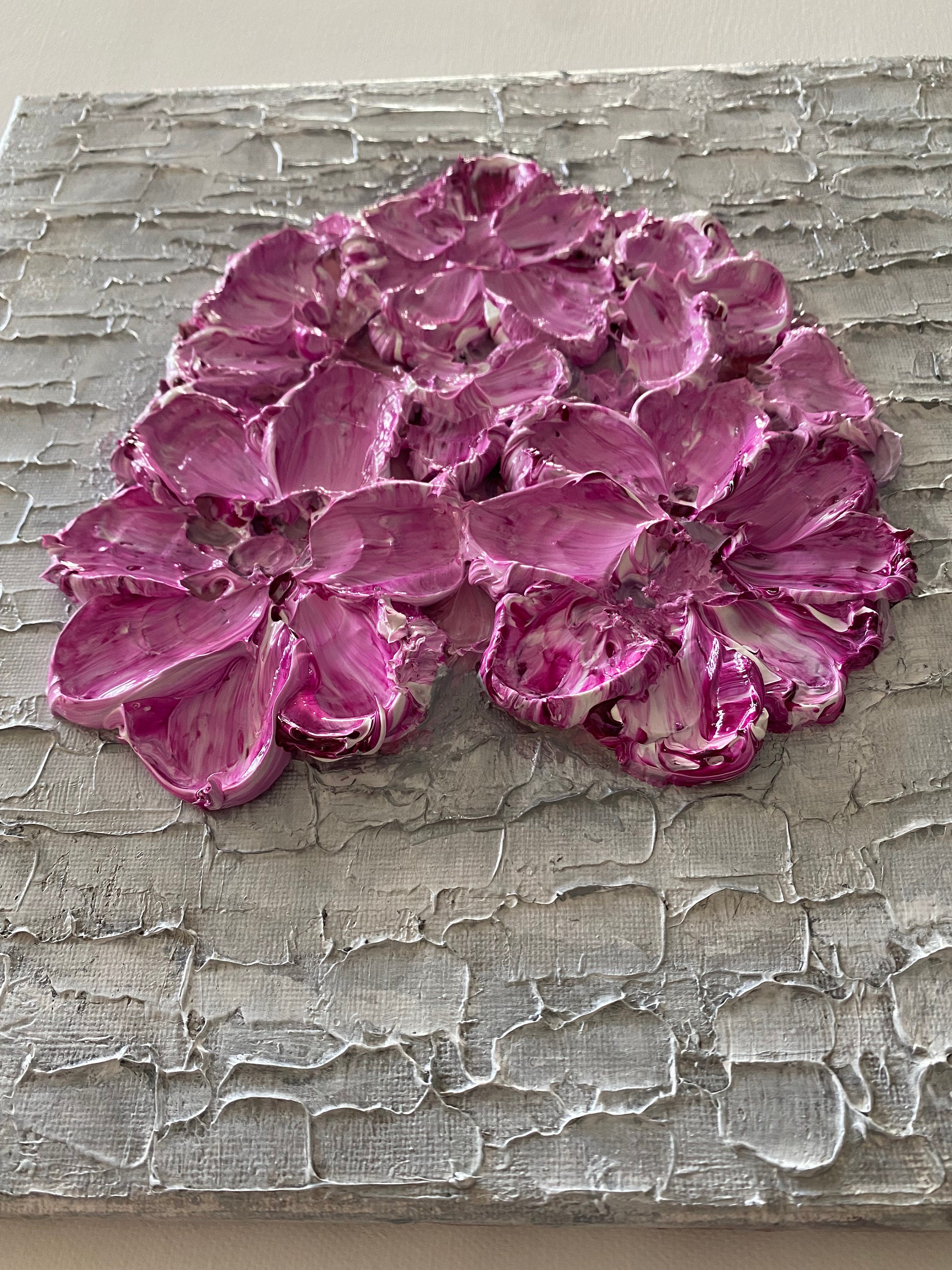 Floral Heart Acrylic Flower Painting Canvas Sculpture Texture 3D ...