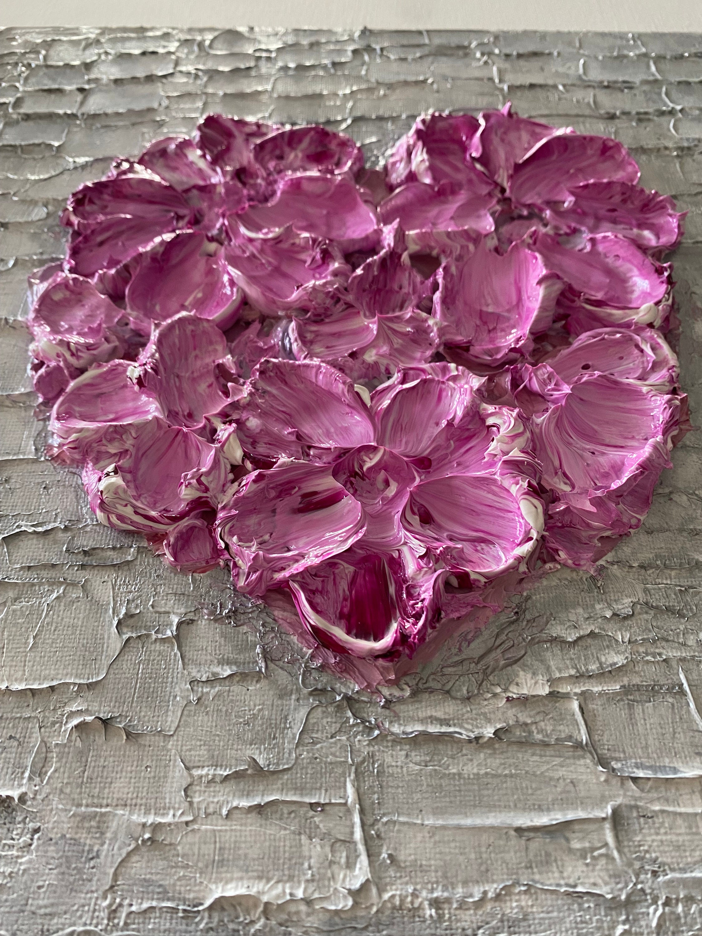 Floral Heart Acrylic Flower Painting Canvas Sculpture Texture 3D ...