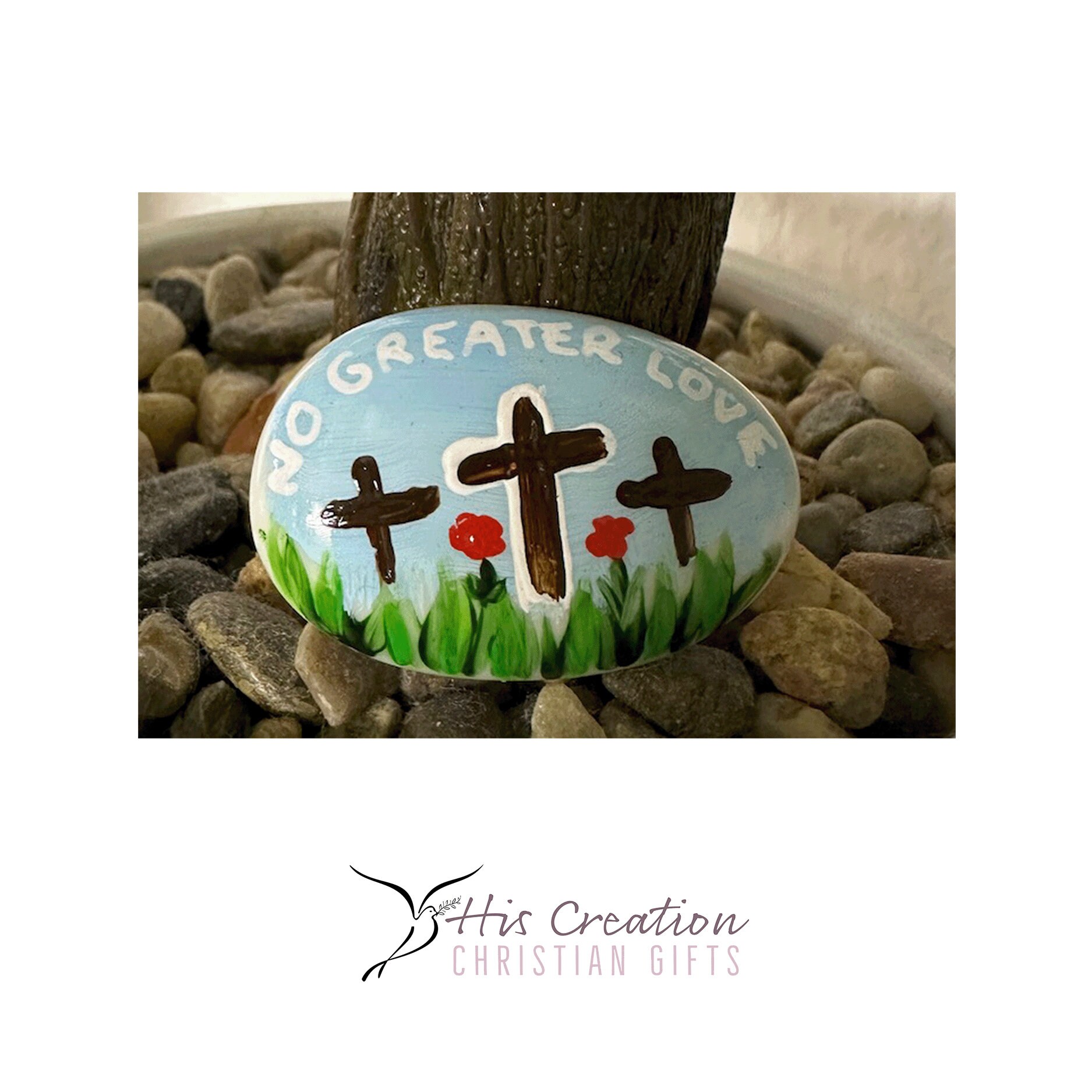 NO GREATER LOVE Easter Gift Crucifix Prayer Pebble Rock Painting Pebble ...