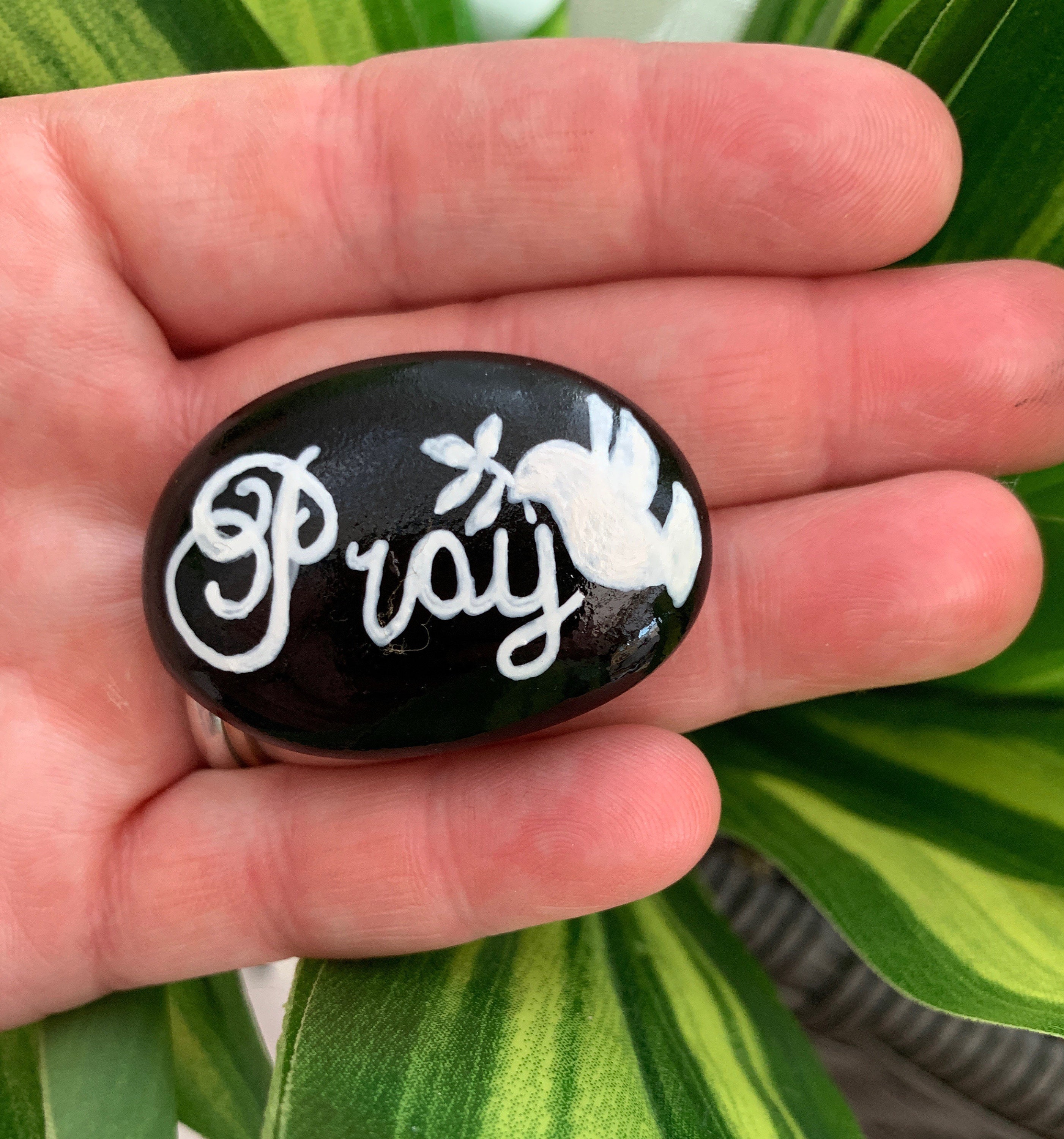Collectible Hand-painted Black Prayer Pebble Help to Focus Calming ...