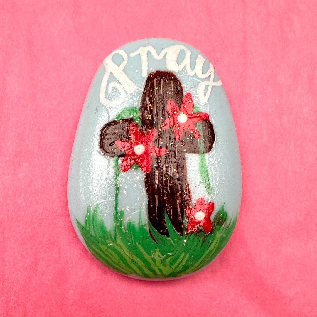 PRAY Hand-painted Prayer Pebble Rock Stone GOD Holy Spirit Jesus Pebble ...